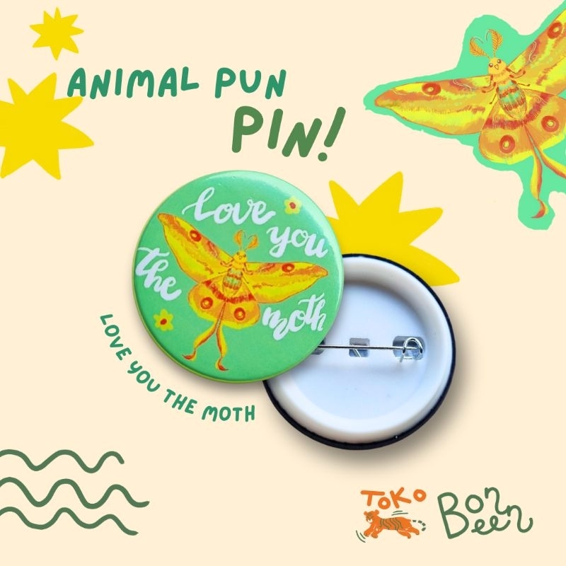 Jual Toko Bonbeen - Pin Peniti "Love You the Moth" Animal Pun Button ...