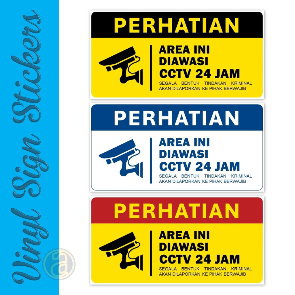 Jual Sticker Sign 15x30 cm Stiker Peringatan Perhatian Area Ini Diawasi Kamera CCTV 24 Jam ...