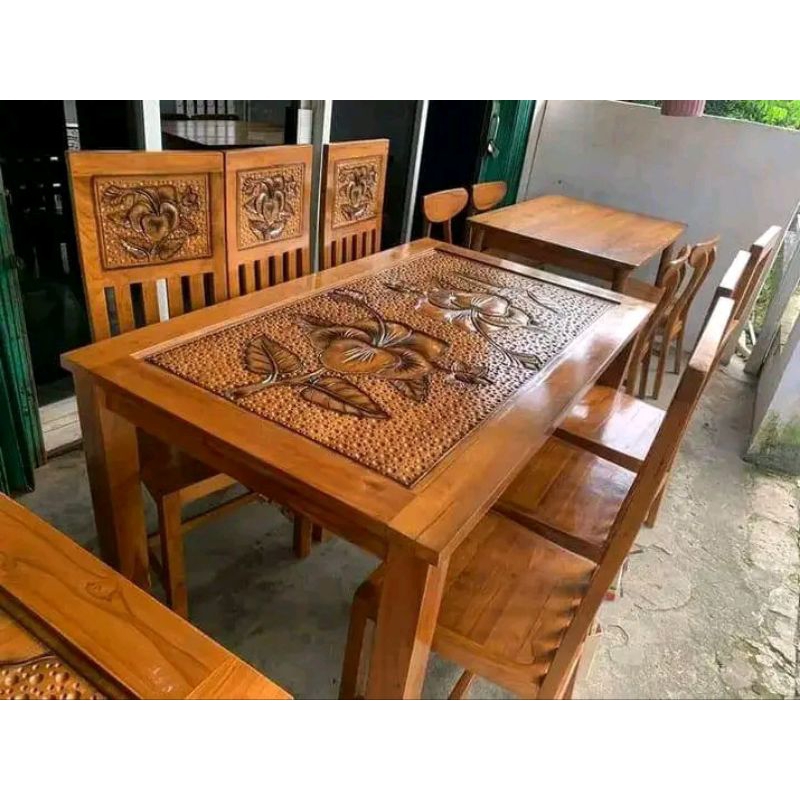 Jual Meja Makan Minimalis 6 Kursi Kayu Jati Solid Jepara | Shopee Indonesia