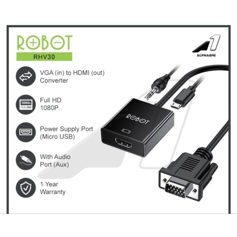 Jual robot rhv30 vga to hdmi with audio aux port and power micro input ...