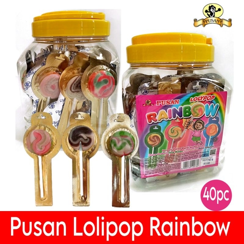 Jual Pusan Rainbow lolipop toples permen keras isi 40pc | Shopee Indonesia
