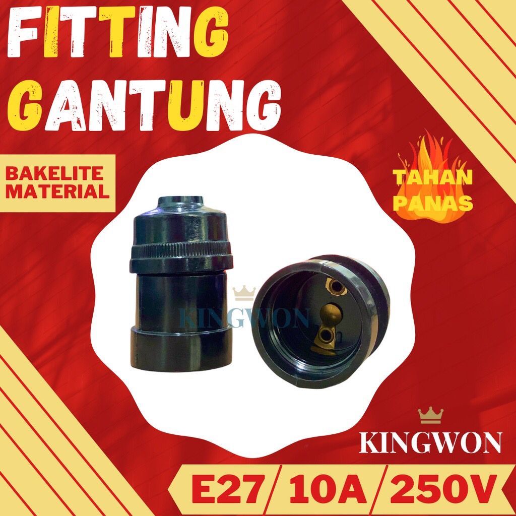 Jual FITTING GANTUNG HITAM FITTING LAMPU PLAFON FITTING GANTUNG E27 BAKELITE DEXICON SNI MODEL ...