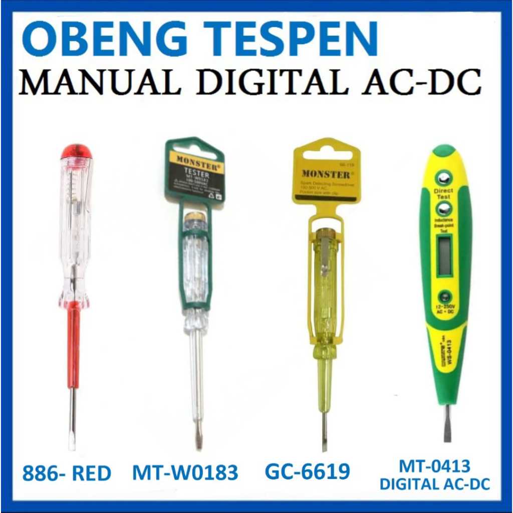 Jual Obeng Min Tespen Listrik Testpen manual digital 100 500 AC DC Volt ...