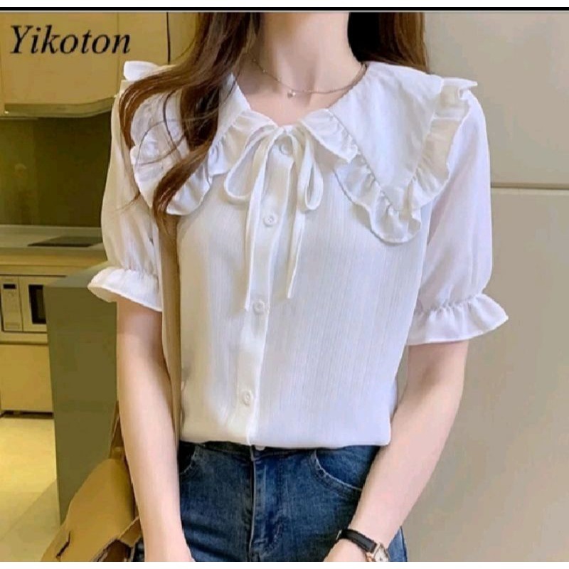 Jual Top Korean blouse kemeja wanita terbaru baju tangan pendek blouse ...