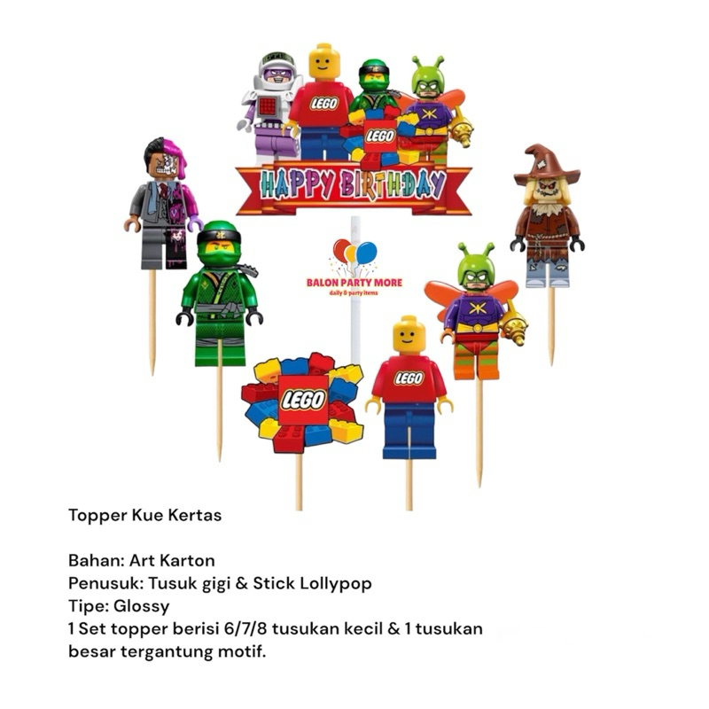 Jual (SET LEGO) TOPPER BAHAN ART PAPER KERTAS HIASAN BUKET/ CAKE TOPPER ...
