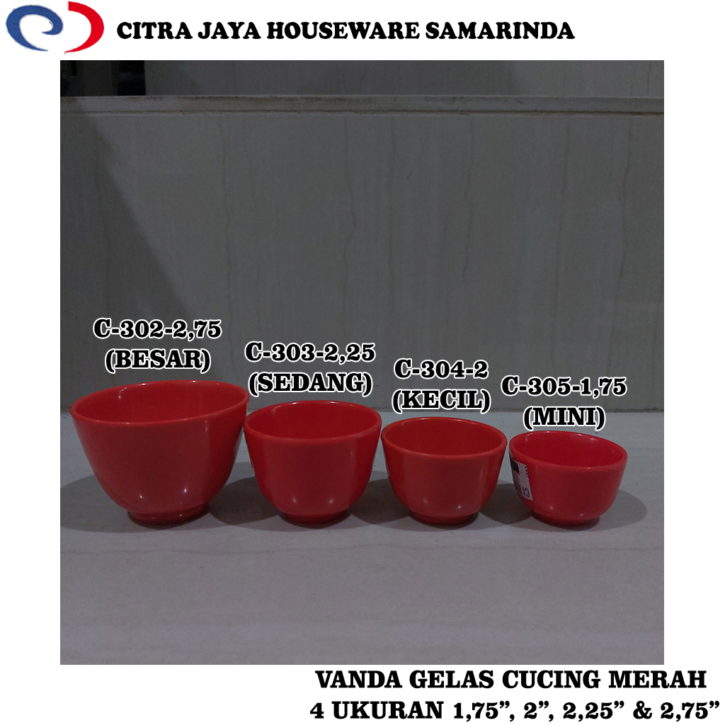 Jual Gelas Cucing Merah Vanda 4 Ukuran (1,75", 2", 2,25", 2,75", & 3 ...