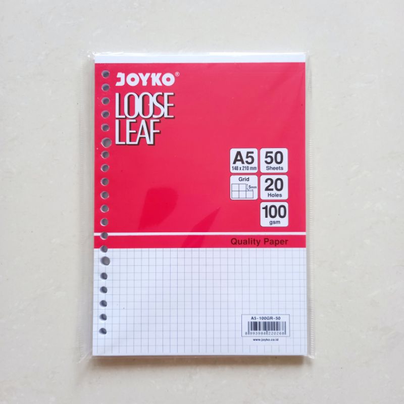 Jual [ ISI 50 LEMBAR ] Kertas Binder File Joyko Loose Leaf A5 Grid / Kotak 100 gram | Shopee ...