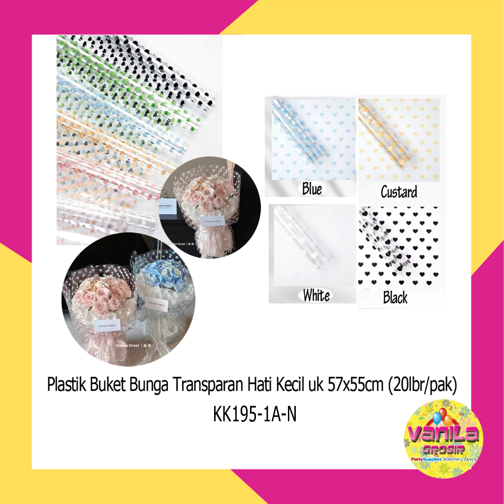 Jual (20Lembar) Kertas Kado Buket Transparant Hati Kecil, cellophane ...