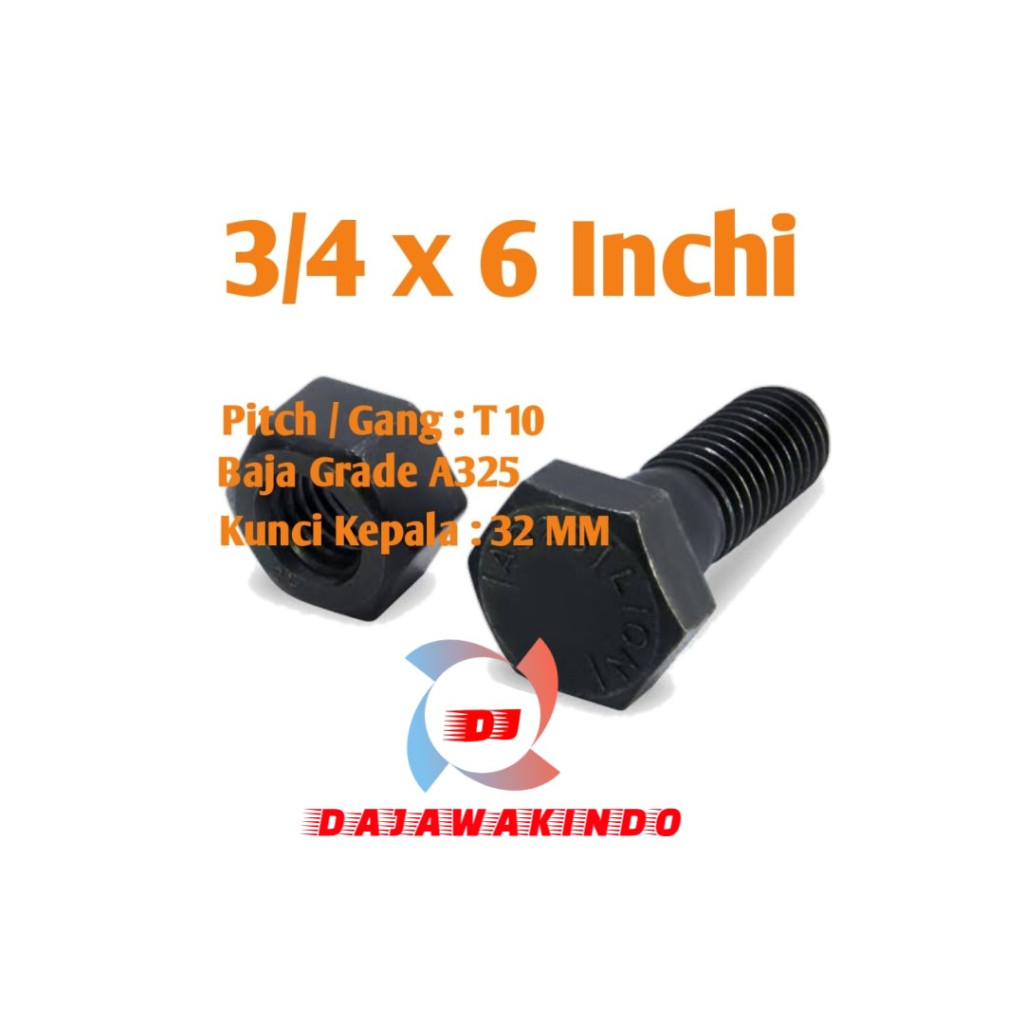 Jual Baut Mur Baja A325 3/4 x 6 Inchi + Mur 2H | Shopee Indonesia