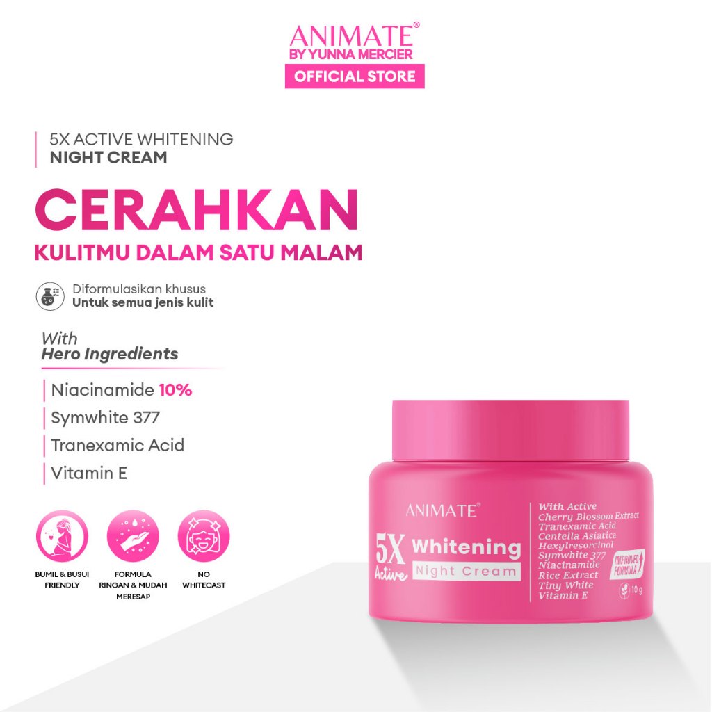 Jual Animate 5X Active Whitening Night Cream 10 gr | Shopee Indonesia