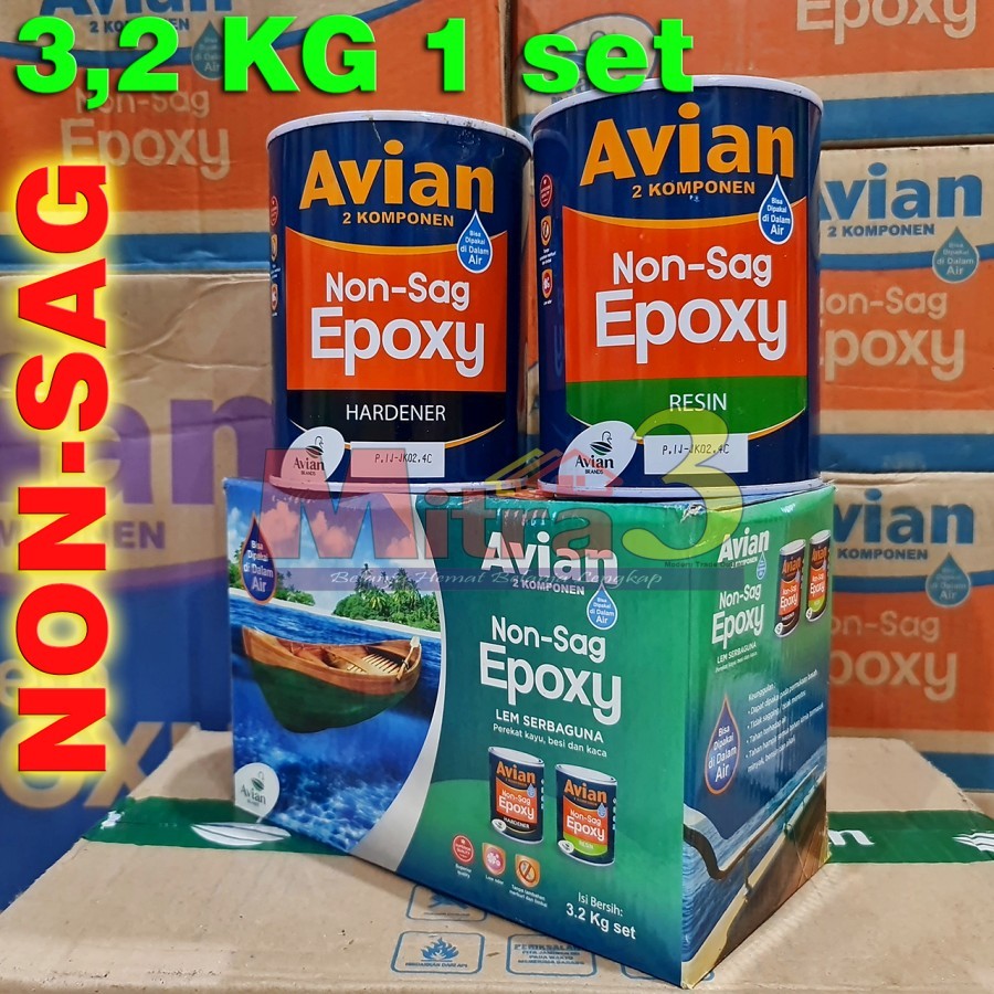 Jual Lem Epoxy AVIAN NON-Sag 2 Komponen 3,2 KG set / Lem Kayu Besi Kaca ...