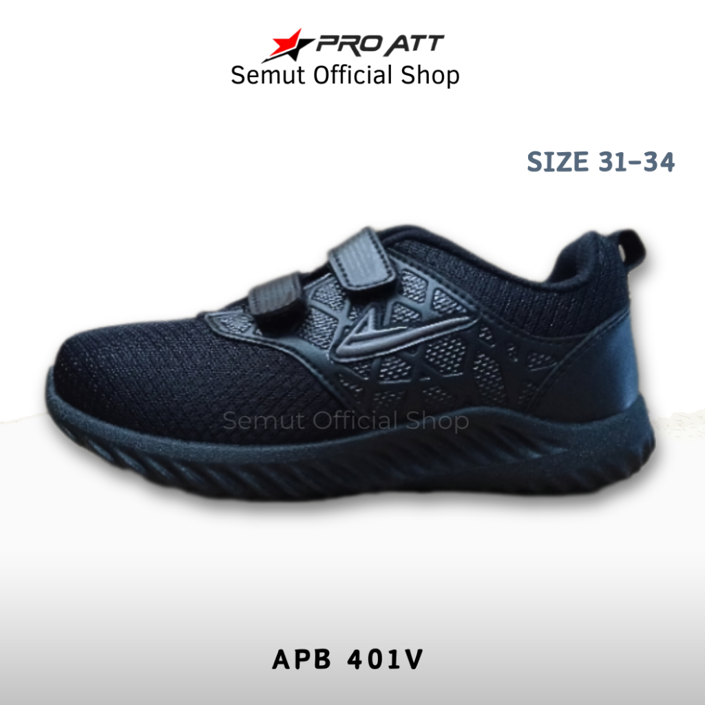 Jual Sepatu Sekolah Anak Pro ATT APB 401V Series Full Hitam 31-34 TK SD Perekat | Shopee Indonesia
