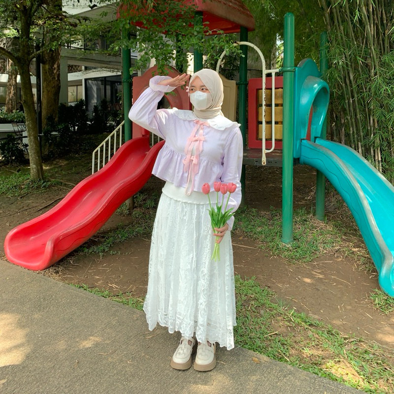 Jual alea blouse / korean outfit / ribbon | Shopee Indonesia