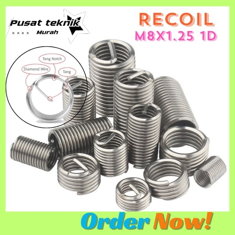 Jual Recoil M8 x 1.25 1D baut 12 Recoil helicoil verbos perbaikan drat rusak dol | Shopee Indonesia