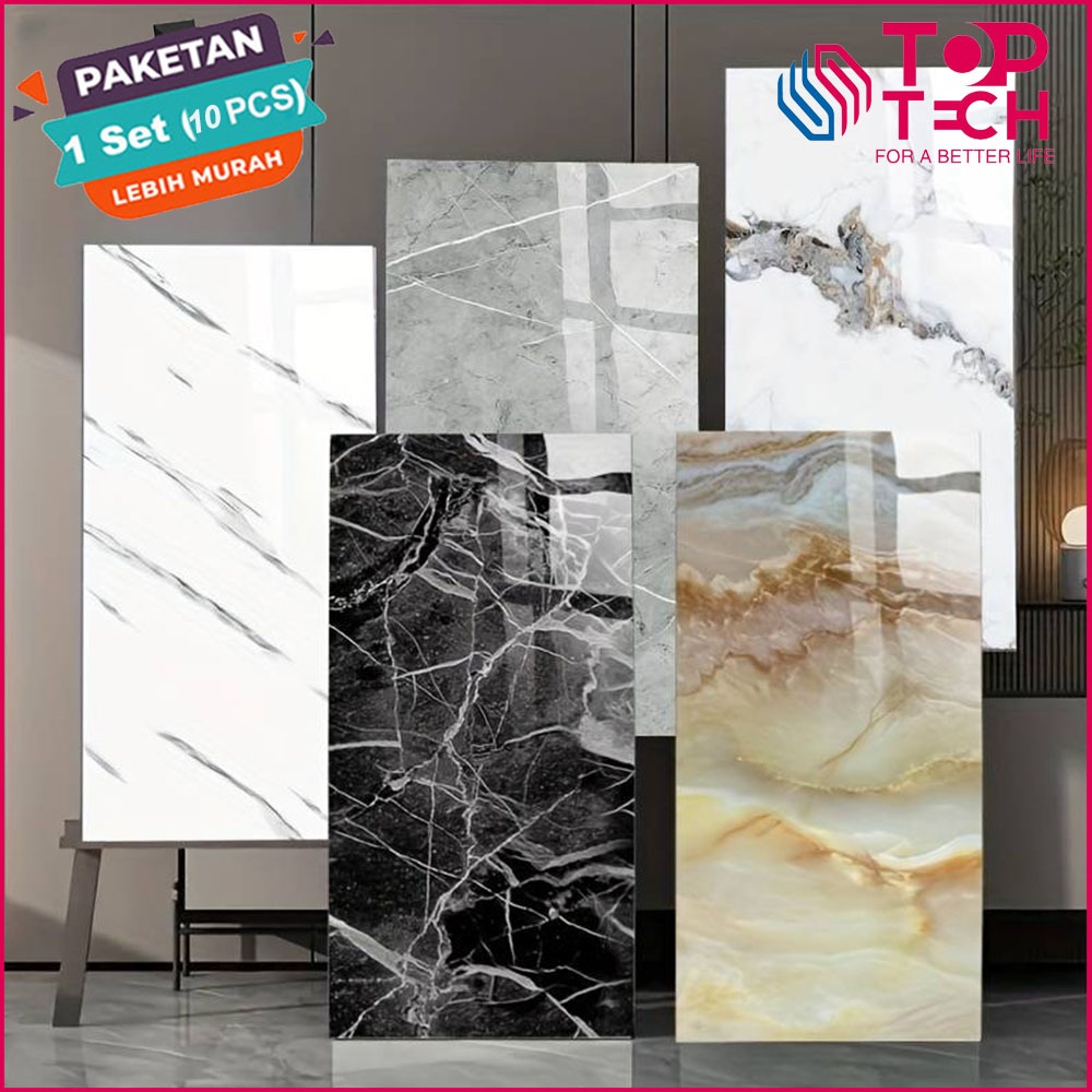Jual Toptech - (PAKET 10 LEMBAR ) Wallpaper dinding VINYL Marble 30 x 60 cm / Lantai Vinyl ...