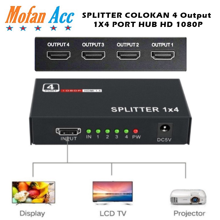 Jual Penjualan Terbanyak Splitter Colokan 4 Output 1x4 Port HUB HD 4K ...