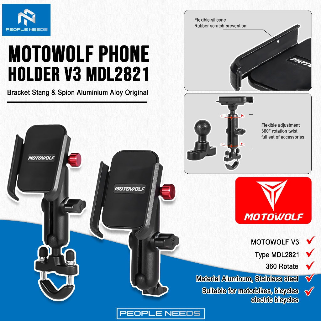 Jual MOTOWOLF Phone Holder MDL2821 360 Rotate Holder HP Bracket Stang Spion MOTOWOLF V3 | Shopee ...