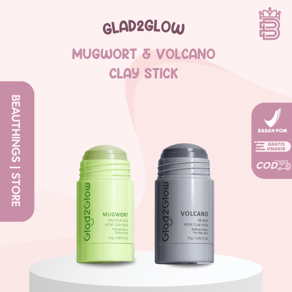 Jual GLAD2GLOW Mugwort Acne Clay Stick & Volcano Pore Clay Stick ...