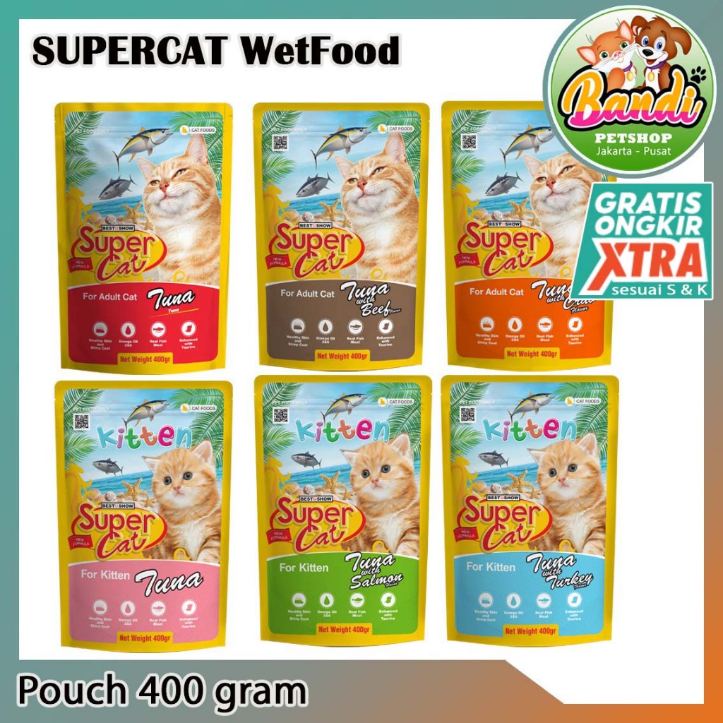 Jual SUPERCAT Pouch 400 gr, Adult Kitten wet cat Food, Makanan Basah ...