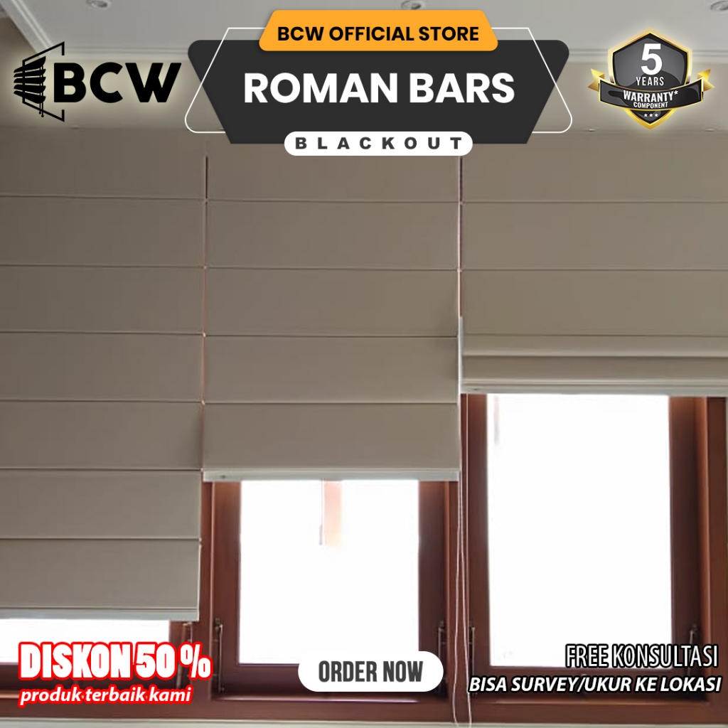 Jual BCW - Roman Bars Blind Indoor Blackout 100% - Custom Ukuran ...