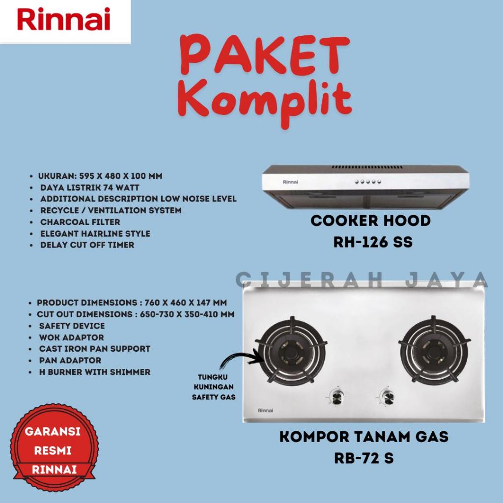 Jual PAKET KOMPOR TANAM RINNAI STAINLESS 2 TUNGKU RB72S + COOKEHOOD RINNAI 126SS / KOMPOR TANAM ...