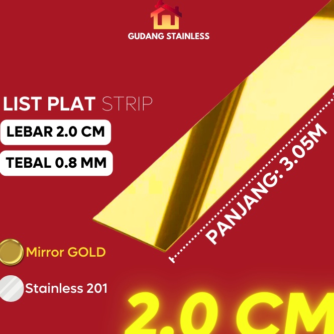 Jual Harga Bersahabat List Plat Strip Mirror Gold Stainless 2MM ...