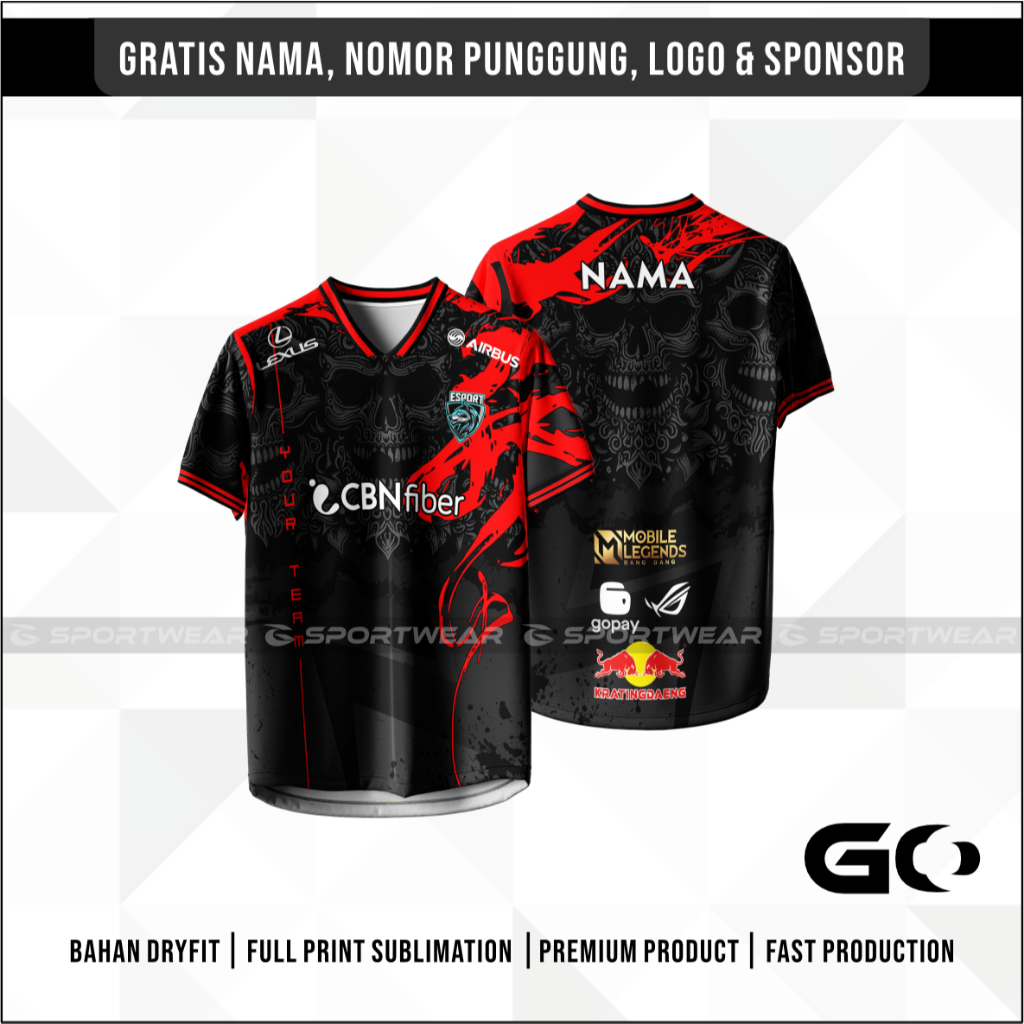 Jual Jersey Kaos Baju Gaming Esport Fire Art CUSTOM TERBARU GRATIS NAMA ...