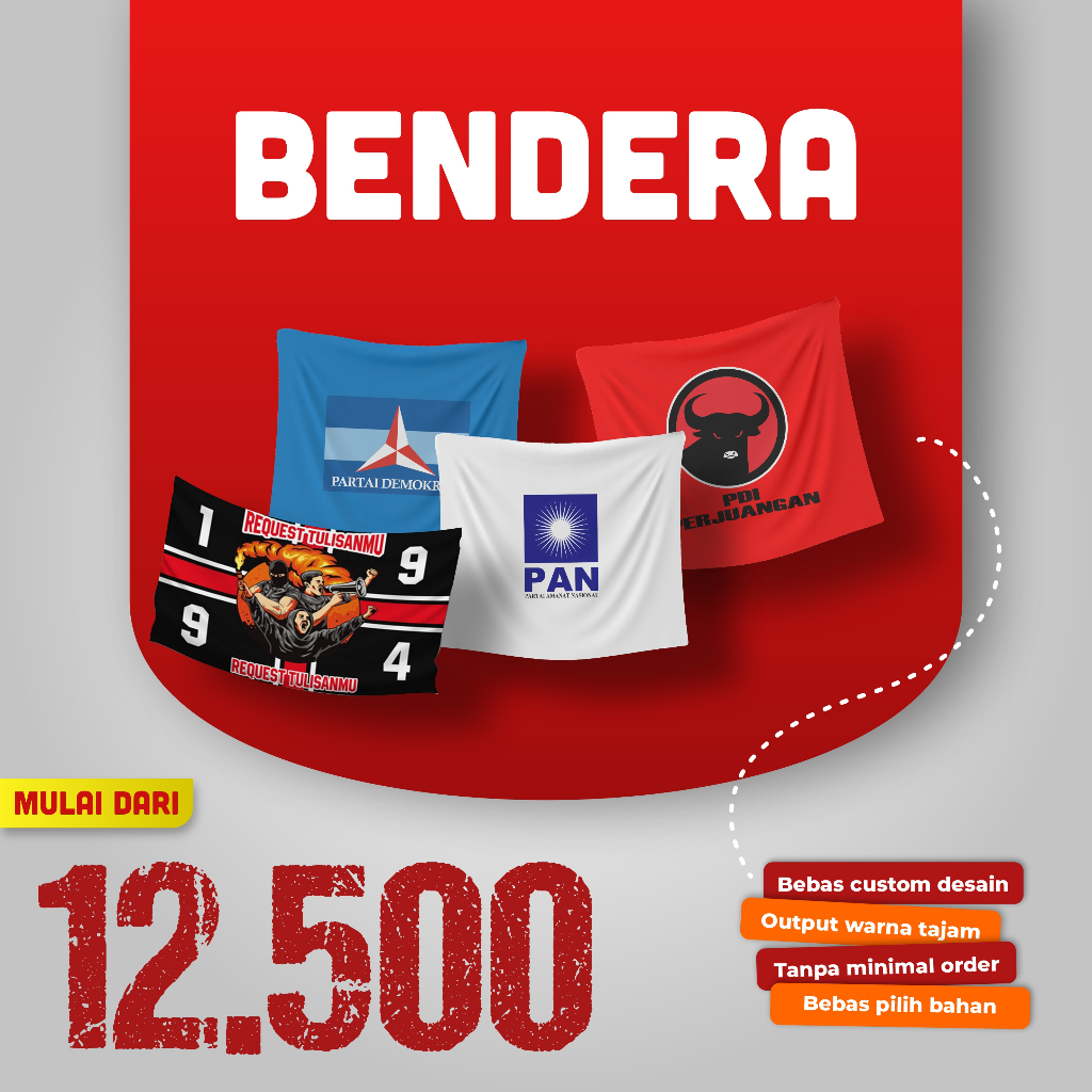 Jual Cetak Bendera Custom Full Printing Bahan Tetoron Hand flag Mini ...