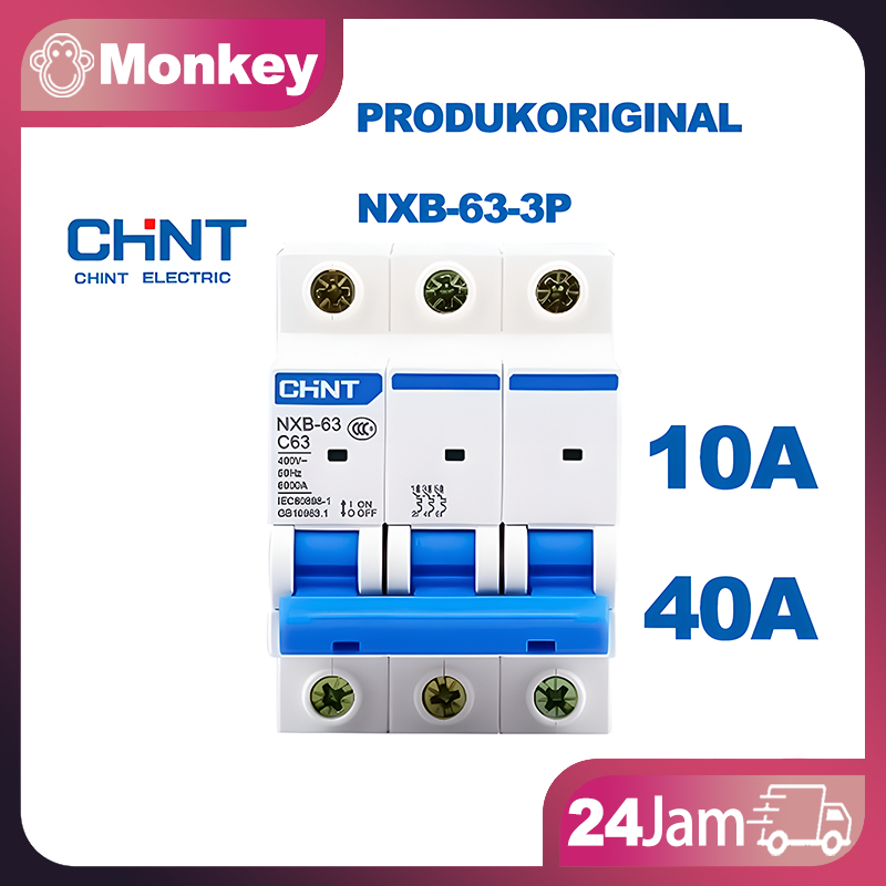 Jual MCB CHINT MCB 3 Pas 3 Phase 3P 6KA 10A 40A NXB-63 ampere AC220V-480V kontaktor 3 phase ...