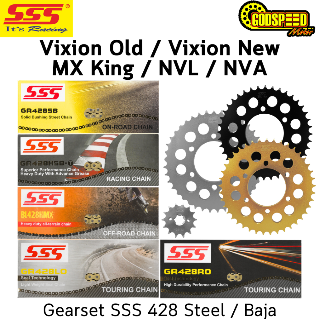 Jual GEARSET / GIRSET / GEAR SET 428 STEEL / STEEL GOLD / STEEL BLACK ...