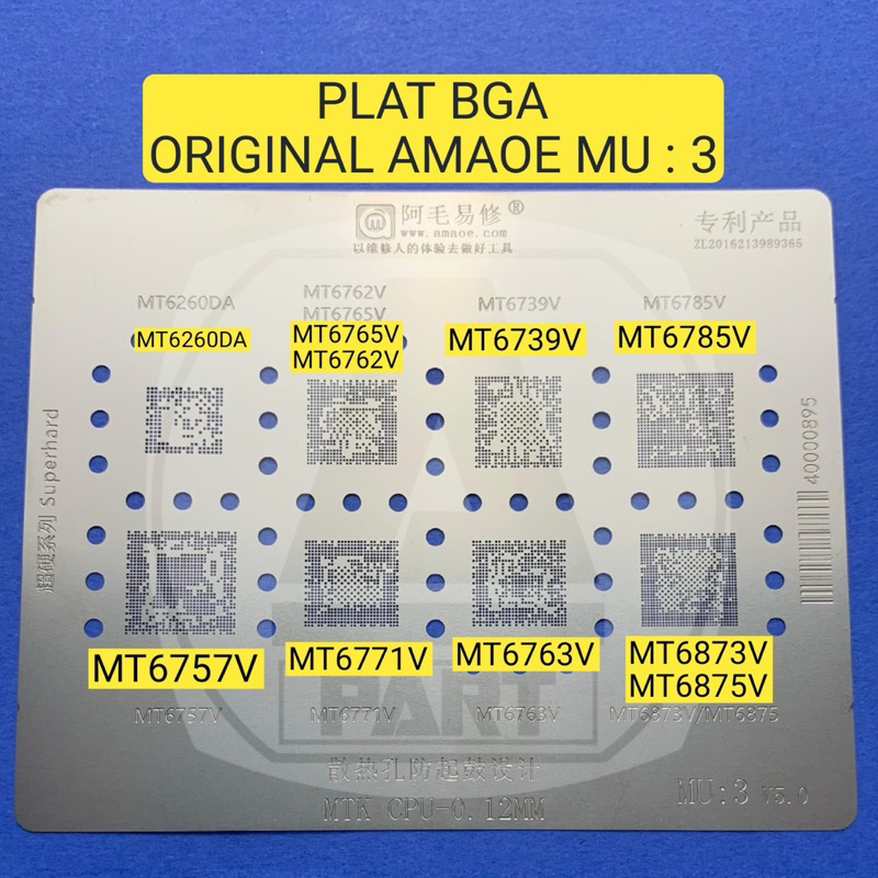 Jual PLAT STENSIL PLAT BGA CETAKAN CPU MTK MU : 3 MT6260DA MT6765V MT6762V MT6757V MT6763V ...