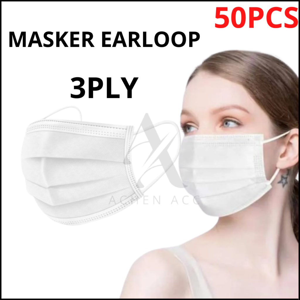 Jual Masker 3Ply Earloop Putih 1Box Isi 50Pcs Masker earloop Disposable ...