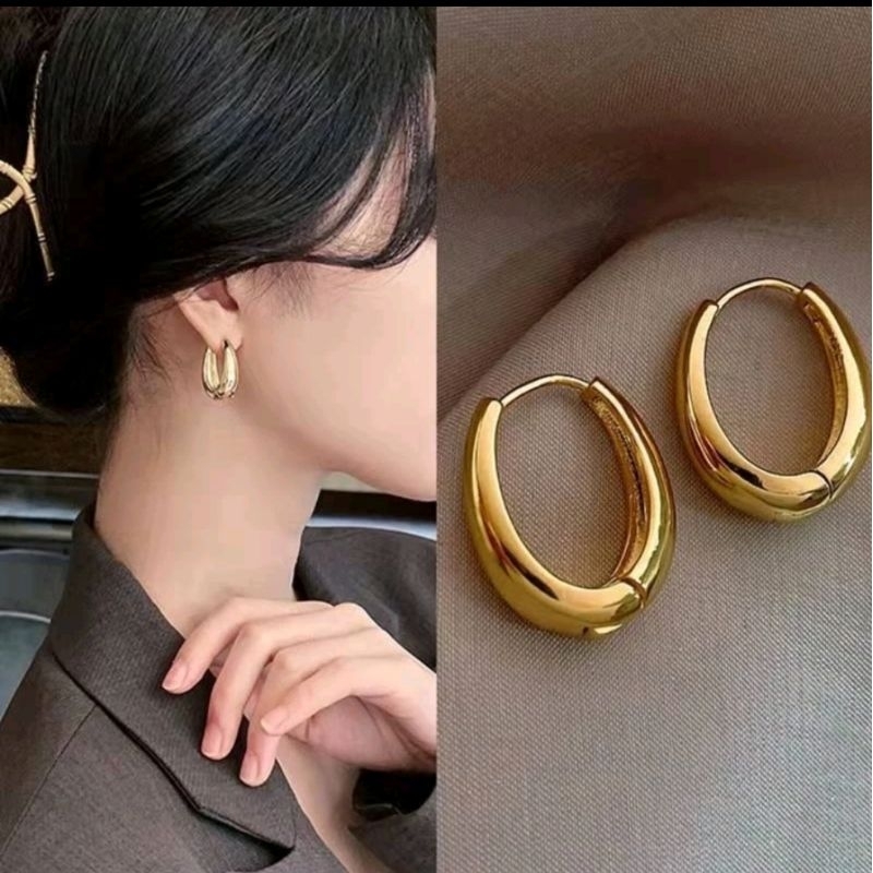 Jual Anting Wanita Model Bulat Besar Warna Gold Silver Polos Ala ...