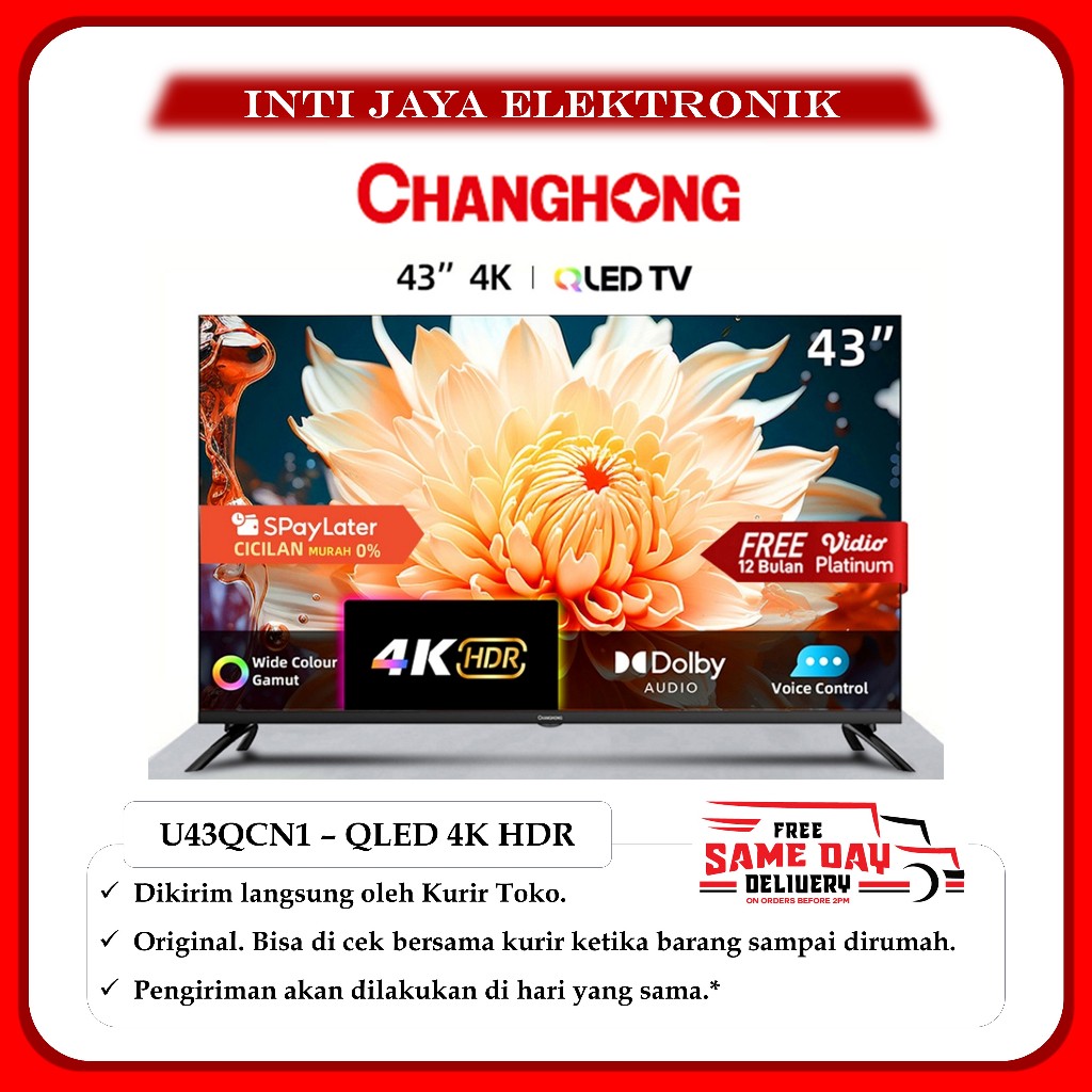 Jual TV CHANGHONG 43 INCH QLED 4K GOOGLE YOUTUBE NETFLIX 43INCH - U43QCN1 | Shopee Indonesia