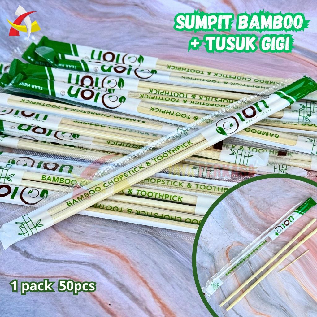 Jual Sumpit Bambu + Tusuk Gigi Ion Steril 50 pasang Sumpit Kayu Higenis ...