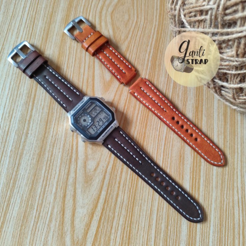 Jual Tali Jam Tangan Casio illuminator AE1200 Handmade Leather Strap ...