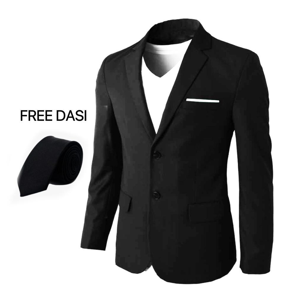 Jual Jas Pria Hitam List Putih kancing 2 Slimfit Formal Wisuda ...