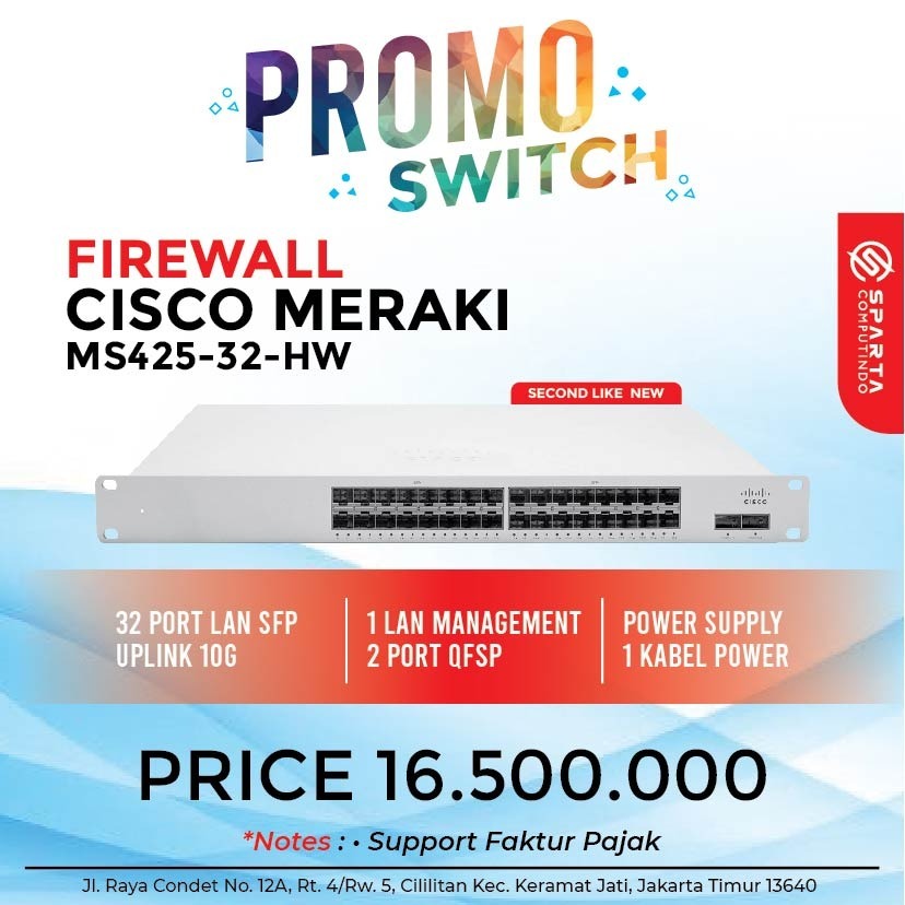 Jual Switch Cisko Meraki MS425-32-HW32 Port Sfp 10G + 2Port Qsfp 40G ...