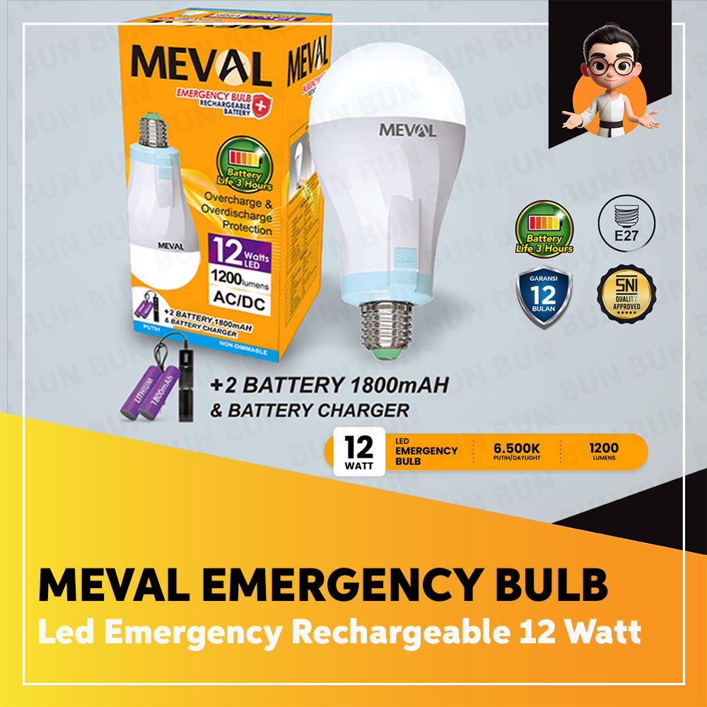 Jual MEVAL Led Bulb Emergency Rechargeable Battery - 12 Watt - Putih ...