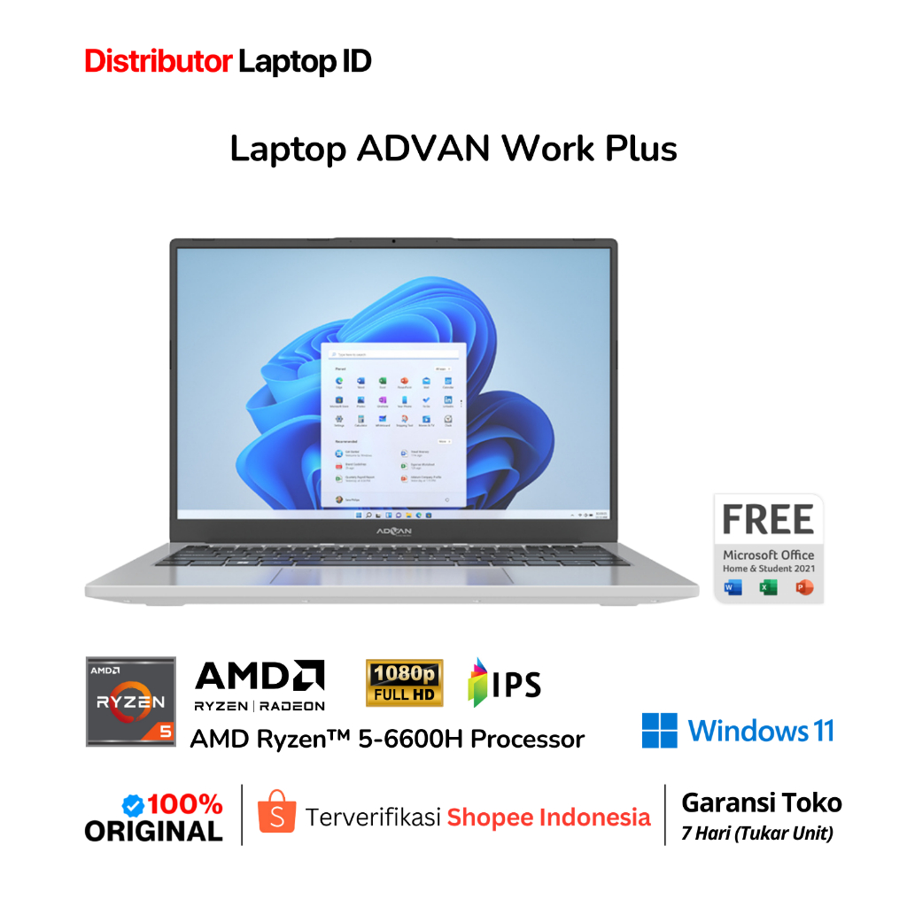 Jual ADVAN Work Plus / RYZEN 5 6600H / RAM 16GB 512GB SSD / 14 INCH FHD ...
