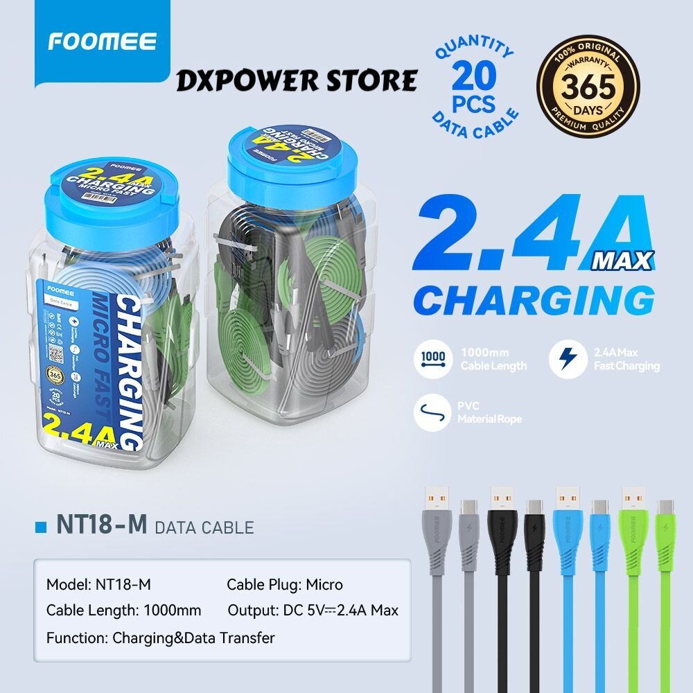 Jual FOOMEE NT18-M / NT18-C / NT18-L(1toples isi 20pcs)KABEL DATA MICRO / TYPE-C/ LIGHTNING 2.4A ...