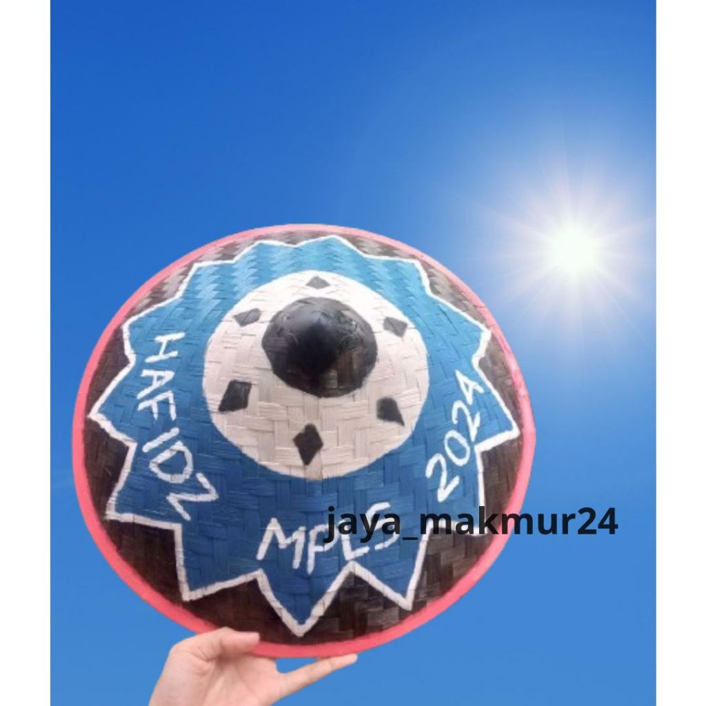 Jual caping lukis custom nama / topi caping bambu anak | Shopee Indonesia