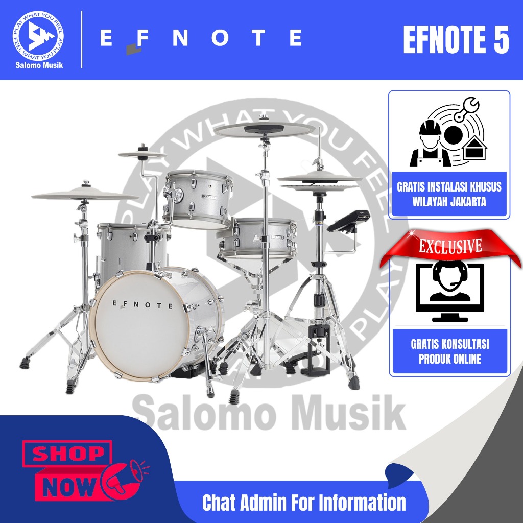 Jual Drum Set Efnote 5 White Sparkle with Kit Hardware Set Original ...
