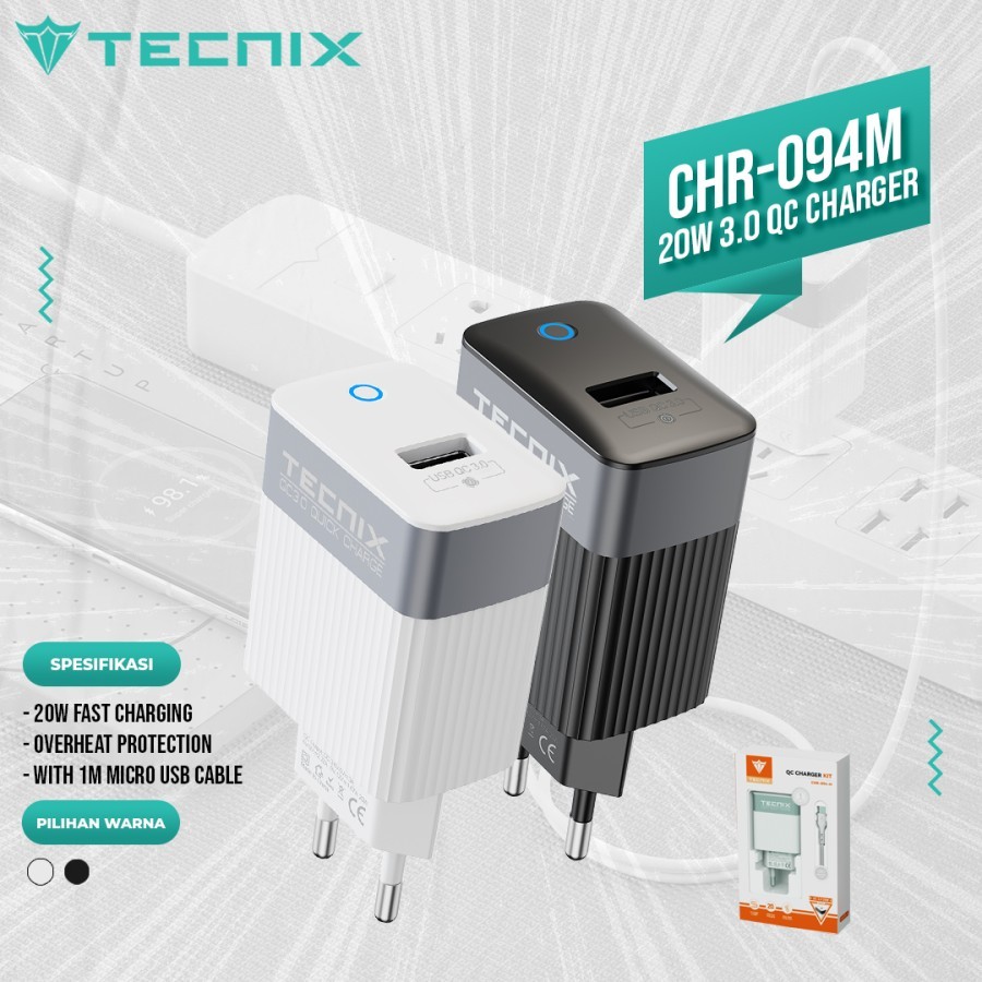 Jual TECNIX CHR-094-M Micro / CHR-094-C Type-C QC 3.0 Charger Kit 20W | Shopee Indonesia