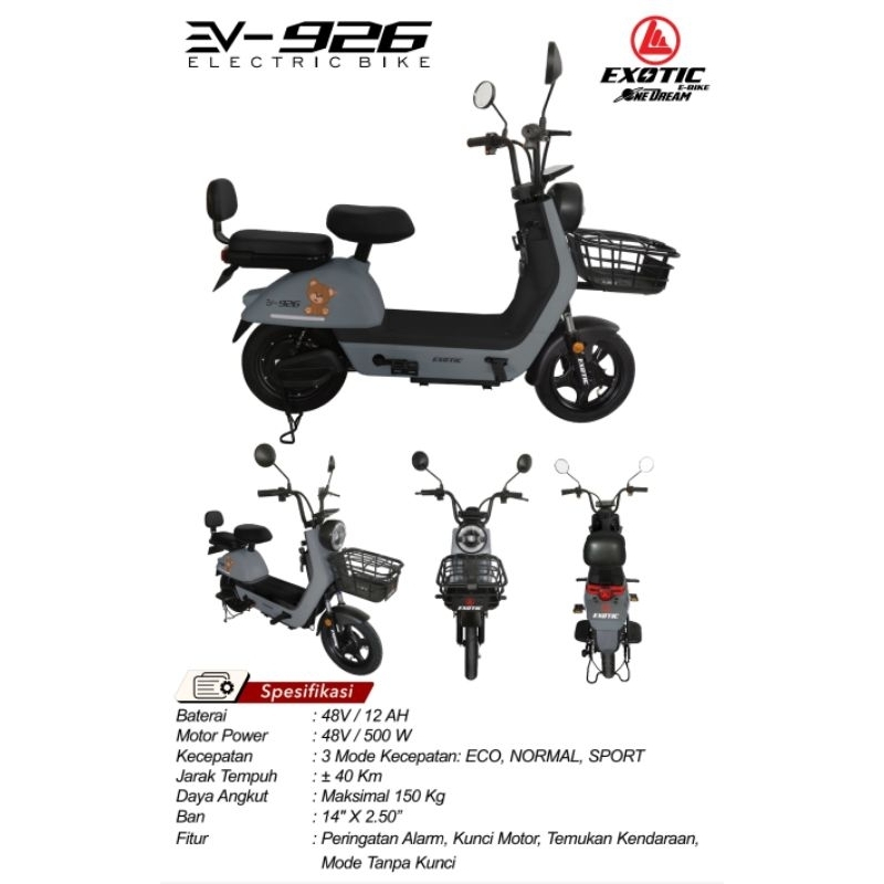 Jual Sepeda Listrik Exotic EV 926 Terbaru Termurah Original Bergaransi ...