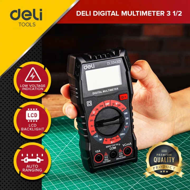 Jual Deli Digital Multimeter (3 1/2 CAT III 600V) (Red) EDL334301 ...