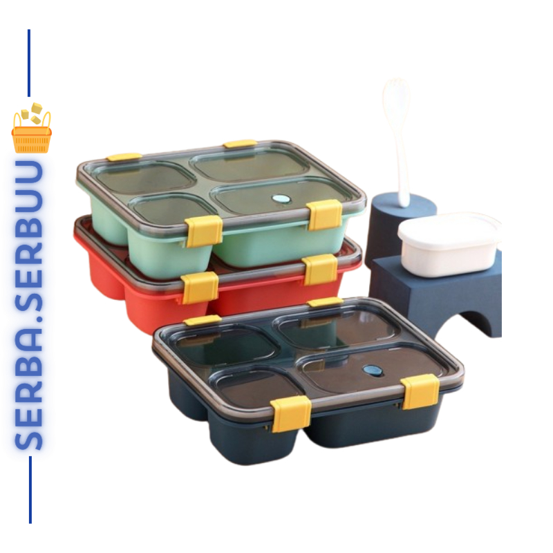Jual lunch box 4 grid Kotak Makan 4 Sekat kotak bekal Gratis Sendok Garpu + Kotak Sup BPA Free ...