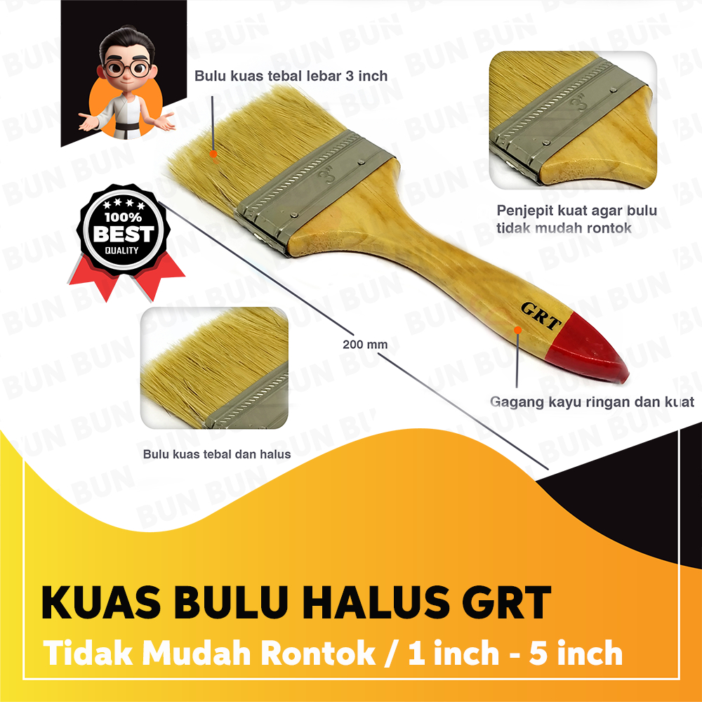 Jual Kuas Cat Tembok/Besi/Kayu Gagang Kayu Bulu Halus AP/GRT Tidak ...