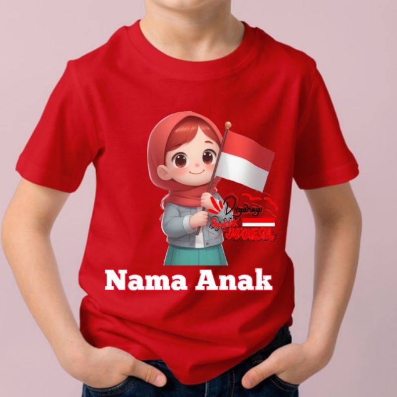 Jual Kaos Baju Anak Animasi Anak Perempuan Hijab Edisi Kemerdekaan Indonesia lengan pendek ...