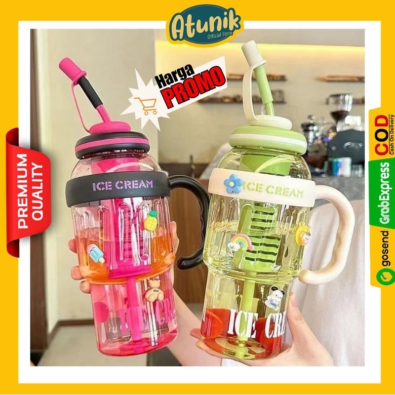 Jual Botol Minum Air Jumbo Ice Cream Sedotan Aesthetic 1.4 Liter ...